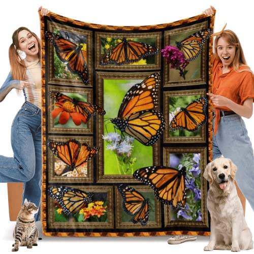 Butterfly Throw Blanket for Womens, Butterfly Gifts for Buttefly Lover, Soft Cozy Lightweight Warm Fleece Flannel Blankets and Throws for Christmas Valentines ( 60" x 80", Yellow)