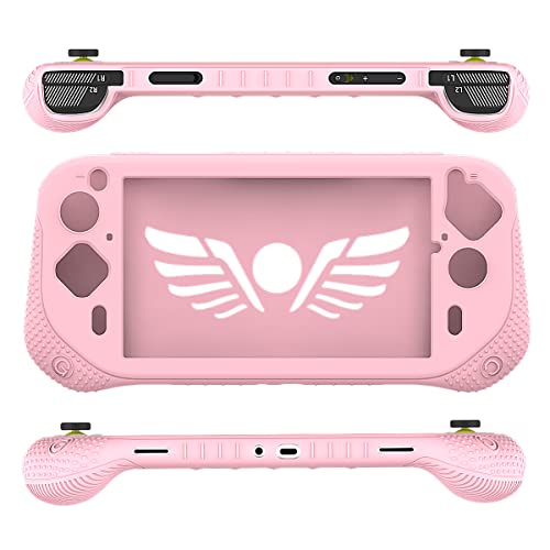 Silicone Cover Case for Logitech G Cloud Gaming Handheld, Protective Skin Sleeve for Logitech G Cloud Gaming Console Screen Film Protector Accessories (Pink Case and Sreen Film)