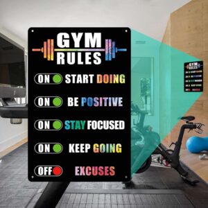 Gocolt Home Gym Rules Signs Workout Motivational Quote Hanging Sign - Exercise Poster - Gym Room Sign for Men's Cave Interior Home Art Metal Tin Wall Decor 8x12 Inches