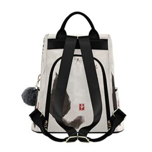 Mcyhzjd Backpack Purse, Vintage Black Fluffy Cat with Dragonfly Anti-theft Casual College School Ladies Fashion Shoulder Bag