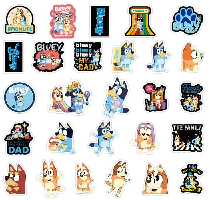 50 Cartoon Stickers Colorful Aesthetic VSCO Vinyl/PVC Waterproof Decals for Water Bottle, Hydroflask, Guitar, Luggage, Phone, Case, Laptop, Skateboard, Gift for Kids, Teens, Boys and Girls (Blue)