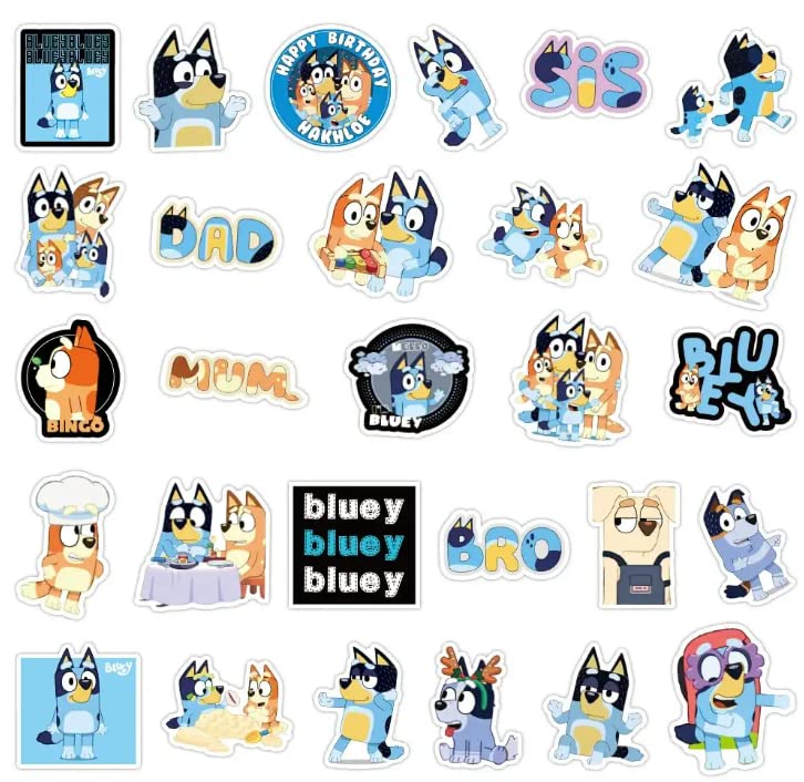 50 Cartoon Stickers Colorful Aesthetic VSCO Vinyl/PVC Waterproof Decals for Water Bottle, Hydroflask, Guitar, Luggage, Phone, Case, Laptop, Skateboard, Gift for Kids, Teens, Boys and Girls (Blue)