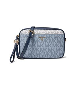 michael kors jet set charm large east/west camera crossbody navy/white/pale blue one size