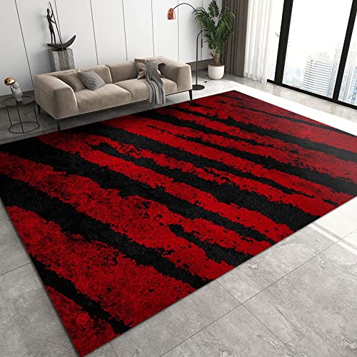 FYMUROL Red Flamboyant Area Rugs, Black Stripe Decorative Rugs, Washable Bedroom Rugs with Non-Slip Backing Large Area Soft for Boys Girls Living Room Entrance Corridor Kids Room Office-5ft×7ft