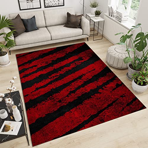 FYMUROL Red Flamboyant Area Rugs, Black Stripe Decorative Rugs, Washable Bedroom Rugs with Non-Slip Backing Large Area Soft for Boys Girls Living Room Entrance Corridor Kids Room Office-5ft×7ft