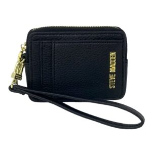 steve madden bpipper zip around card case wristlet (black)