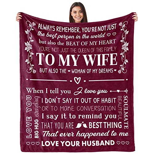 to My Wife Blanket Wife Christmas Birthday Gift Ideas Wedding Anniversary Romantic Gifts for Her Women Birthday for Wife from Husband Wife Gifts Wife Blanket 60" x 50" (Red)