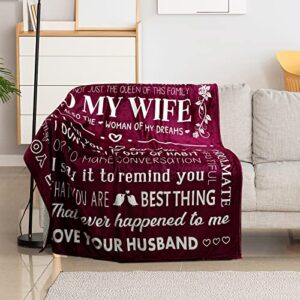 to My Wife Blanket Wife Christmas Birthday Gift Ideas Wedding Anniversary Romantic Gifts for Her Women Birthday for Wife from Husband Wife Gifts Wife Blanket 60" x 50" (Red)