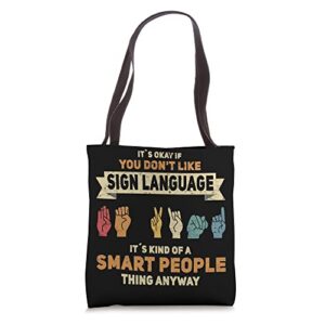 hand sign language asl hand gesture tote bag