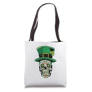 sugar skull saint patricks day of dead tote bag