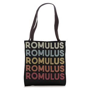 romulus michigan romulus mi retro vintage text tote bag