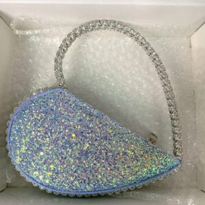 Anopo Heart Round Shape Rhinestone Clutch Purse Bag Diamond Frame Glitter Bright Sequins Evening Handbag Wedding Party Prom Heart Purple