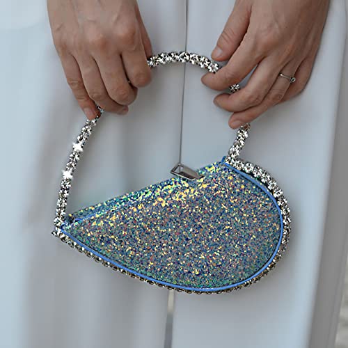 Anopo Heart Round Shape Rhinestone Clutch Purse Bag Diamond Frame Glitter Bright Sequins Evening Handbag Wedding Party Prom Heart Purple