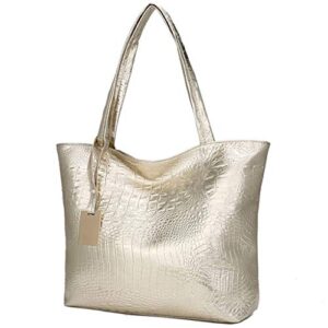 Carry on Tote Bags for Women Women Capacity Bags Ladies Solid Tote Shoulder Fashion Large Handbag Zippe (Gold, One Size)