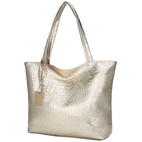 Carry on Tote Bags for Women Women Capacity Bags Ladies Solid Tote Shoulder Fashion Large Handbag Zippe (Gold, One Size)