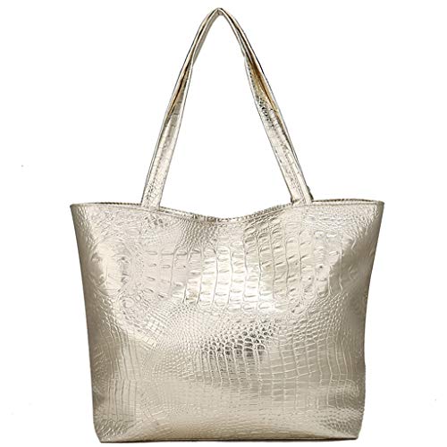 Carry on Tote Bags for Women Women Capacity Bags Ladies Solid Tote Shoulder Fashion Large Handbag Zippe (Gold, One Size)