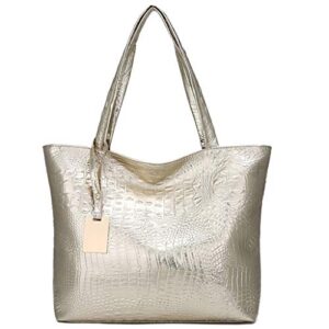 Carry on Tote Bags for Women Women Capacity Bags Ladies Solid Tote Shoulder Fashion Large Handbag Zippe (Gold, One Size)