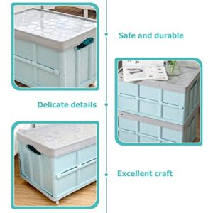 Cabilock Foldable Storage Bins with Lids Collapsible Storage Box Utility Wagon Camping Garden Shopping Cart Grocery Toy Clothes Books Container With Wheel Blue