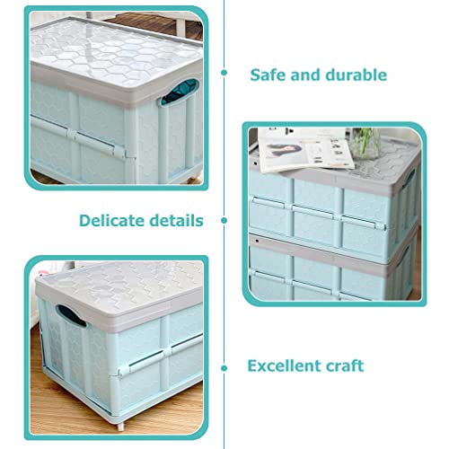 Cabilock Foldable Storage Bins with Lids Collapsible Storage Box Utility Wagon Camping Garden Shopping Cart Grocery Toy Clothes Books Container With Wheel Blue