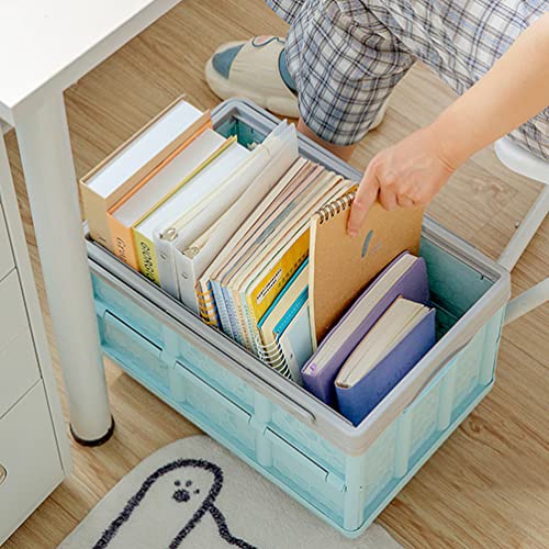 Cabilock Foldable Storage Bins with Lids Collapsible Storage Box Utility Wagon Camping Garden Shopping Cart Grocery Toy Clothes Books Container With Wheel Blue