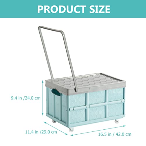 Cabilock Foldable Storage Bins with Lids Collapsible Storage Box Utility Wagon Camping Garden Shopping Cart Grocery Toy Clothes Books Container With Wheel Blue