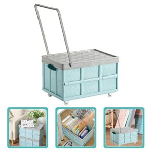 Cabilock Foldable Storage Bins with Lids Collapsible Storage Box Utility Wagon Camping Garden Shopping Cart Grocery Toy Clothes Books Container With Wheel Blue