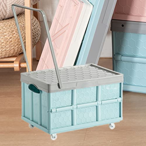 Cabilock Foldable Storage Bins with Lids Collapsible Storage Box Utility Wagon Camping Garden Shopping Cart Grocery Toy Clothes Books Container With Wheel Blue