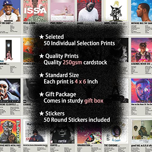 Retro Hip Hop Rappers Wall Collage Kit Prints for Bed Room Decor, 4x6 Inch Music Album Cover Posters Prints 50Pcs for Teens, Gifts for Rapper Fans