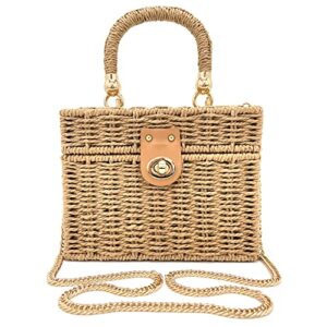 Handwoven Rattan Bag for women-Wicker Woven Square Crossbody vintage Chic Casual Beach Boho Tote Bag Straw Bag（no pendant）