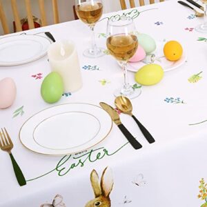 LULUWAY Easter Tablecloth Rectangle, 52x70 Inch Happy Easter Table Cloth Spring Floral Print Bunny Decorative Table Cover for Patio Party Picnic Easter Decorations Table Decor