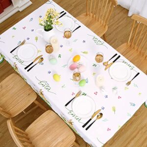 LULUWAY Easter Tablecloth Rectangle, 52x70 Inch Happy Easter Table Cloth Spring Floral Print Bunny Decorative Table Cover for Patio Party Picnic Easter Decorations Table Decor