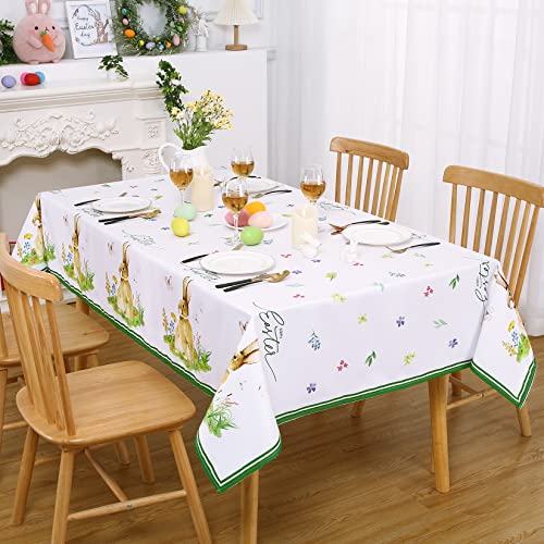 LULUWAY Easter Tablecloth Rectangle, 52x70 Inch Happy Easter Table Cloth Spring Floral Print Bunny Decorative Table Cover for Patio Party Picnic Easter Decorations Table Decor