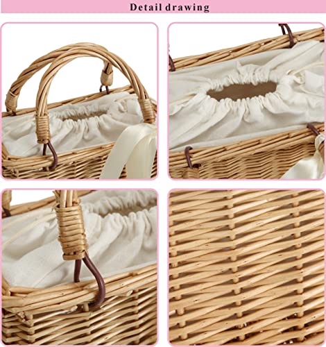 TaiGuri Women's Handmade Rattan Straw Ribbon Bow Woven Purse Handbag Tote Shoulder Bag Beige