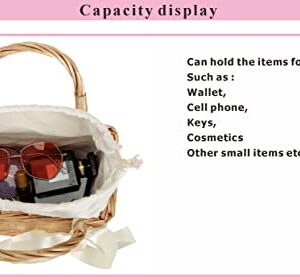 TaiGuri Women's Handmade Rattan Straw Ribbon Bow Woven Purse Handbag Tote Shoulder Bag Beige