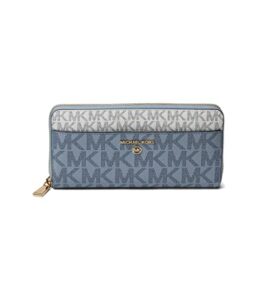 michael kors jet set charm pocket zip around continental navy/white/pale blue one size