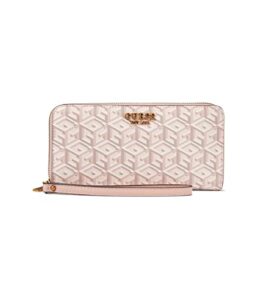 guess laurel large zip around wallet, pale rose logo