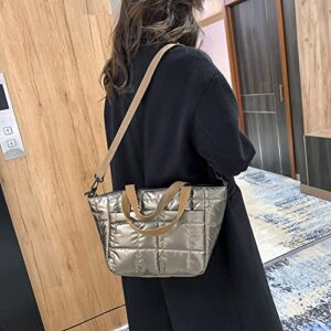 Quilted Hobo Bags Down Shoulder Bag,Quilted Hobo Bags Down Shoulder Bag,Quilted Hobo Bags Down Shoulder BagWomen Nylon Shoulder Bag Design Space Padded Messenger Bag Solid Color Handbag