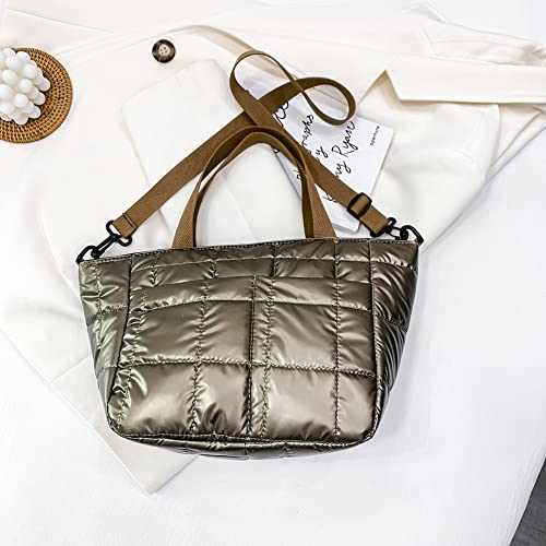 Quilted Hobo Bags Down Shoulder Bag,Quilted Hobo Bags Down Shoulder Bag,Quilted Hobo Bags Down Shoulder BagWomen Nylon Shoulder Bag Design Space Padded Messenger Bag Solid Color Handbag