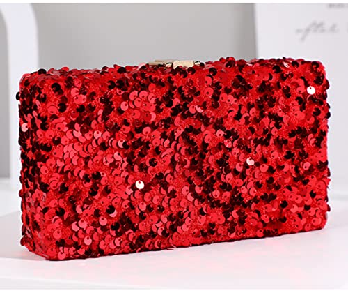 square Sequins Cocktail Wedding Engagement Handbag Evening Bag Purse Clutch Pouch7.09' x 3.94' x 1.97'(inch) (Red)