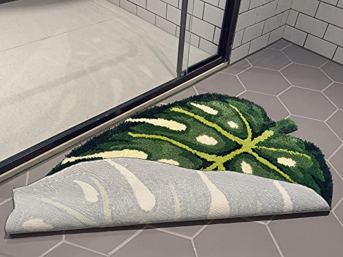 stitchworn Monstera Leaf Area Rug 3.3x2.2ft Tufted Washable Bath Mat Home Décor for Bedroom Bathroom Office Floor Plant Room