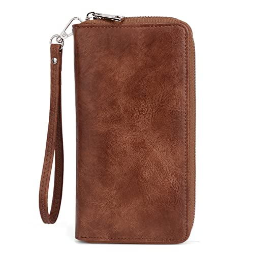 Uromee Wallet Women Vegan Leather Large Ladies Wristlet Purse Card Holder Organizer Clutch Zipper Pocket