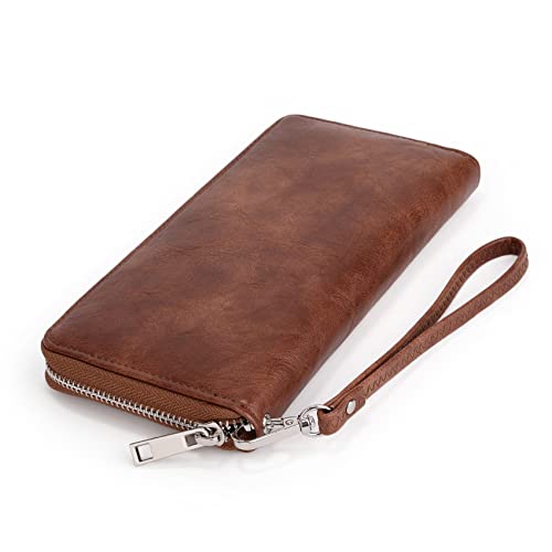 Uromee Wallet Women Vegan Leather Large Ladies Wristlet Purse Card Holder Organizer Clutch Zipper Pocket