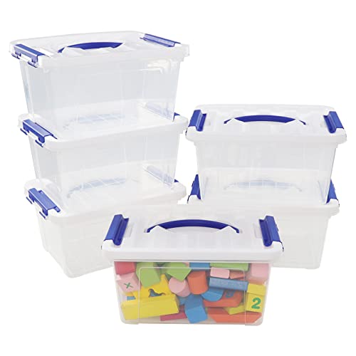 Bblina Small Plastic Storage Boxes, 6-pack Clear Boxes Totes with Lids, 6 Quarts