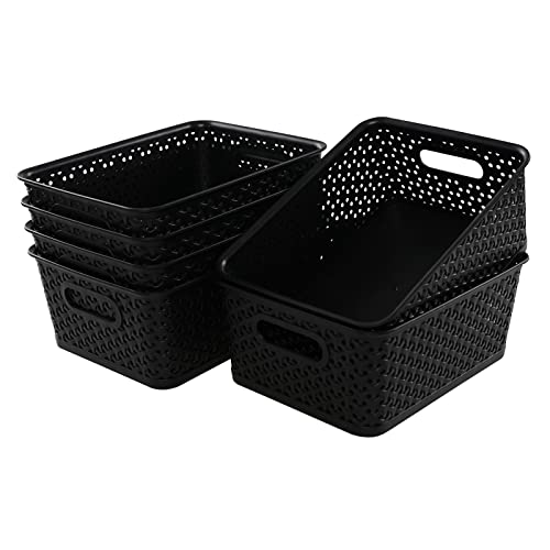 Bblina 6-pack Black Storage Basket, Plastic Weave Organizer Bins