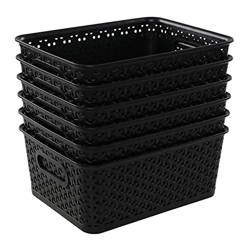 Bblina 6-pack Black Storage Basket, Plastic Weave Organizer Bins