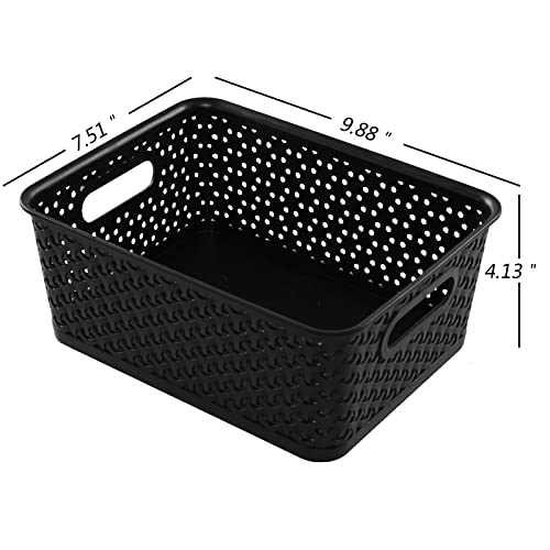 Bblina 6-pack Black Storage Basket, Plastic Weave Organizer Bins