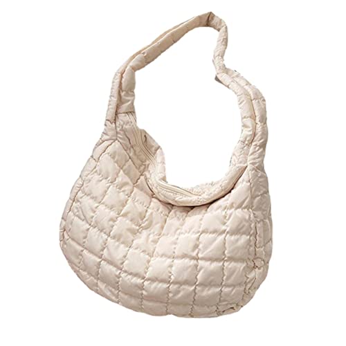 Large Puffer Tote Bag, Quilted Down Bags for Women Soft Space Totes Puffer Bag Lattice Crossbody for Autumn and Winter (White)