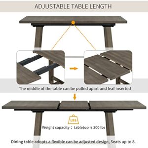 Retro Style Kitchen Dining Room Set, 7-Piece Dining Table Set Extendable Kitchen Table Set with 18” Leaf Rectangular Table with 6 Wood Chairs, Dining Room Set for 6 People, for Dining Room, Kitchen