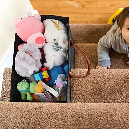 TOPBATHY Stair Basket Large Foldable Stair Organizer Basket For Tidy Storage On Carpeted Or Wooden Stairs Lightweight Collapsible Design Faux Leather Handles