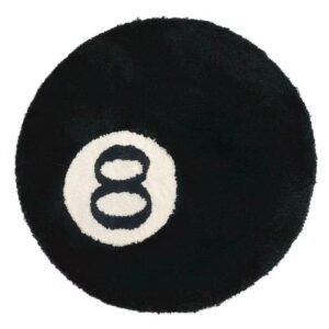 black area rug, billboard pool eight ball carpet, 8 ball rug, alt room decor, hypebeast rug, preppy room decor, soft & fluffy black rug bedroom decor (24 in.)